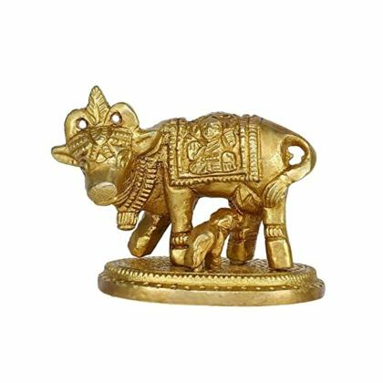 GURU JEE Brass Decor Holy Cow Calf Statue Nandi Murti Kamadhenu Idol ...