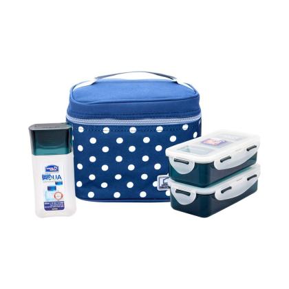 Lock & Lock Dotted Blue Plastic Lunch Box 470 ml (2 pcs) & Bottle 300 ...