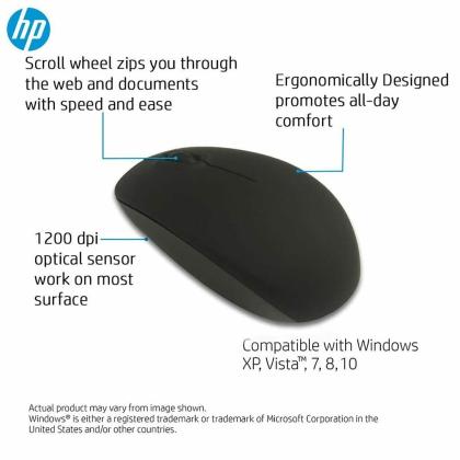 HP Wireless Ergonomically Designed Optical Mouse with 1200 DPI and 2 ...