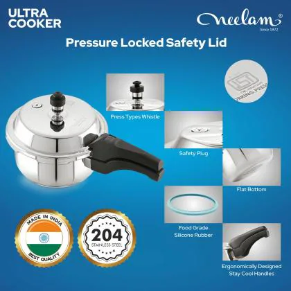 Neelam Stainless Steel Ultra Pressure Cooker Combo Set -2 Litres, 3 ...