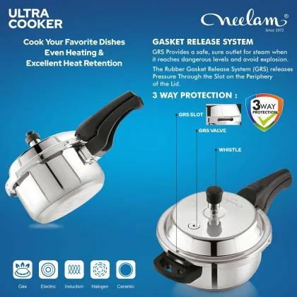 Neelam Stainless Steel Ultra Pressure Cooker Combo Set -2 Litres, 3 ...