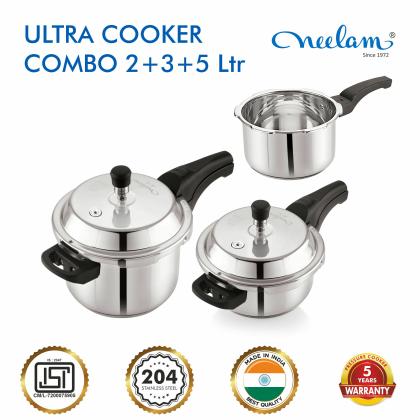 Neelam Stainless Steel Ultra Pressure Cooker Combo Set -2 Litres, 3 ...