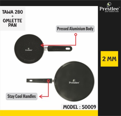 Prestlee Greblon Coating Tawa 280 & Omlette Pan Combo 2 MM Thickness ...