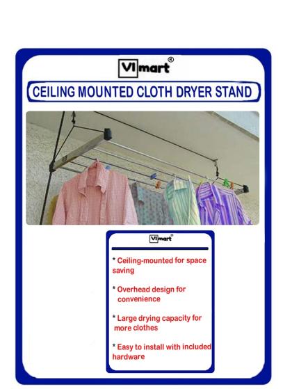 VIMART Ceiling Mounted Retractable Clothes Hanger: Stainless Steel ...