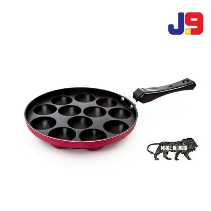 J09 Red Non-Stick 12 Cavity Aluminium Appam Patra with Handle and ...