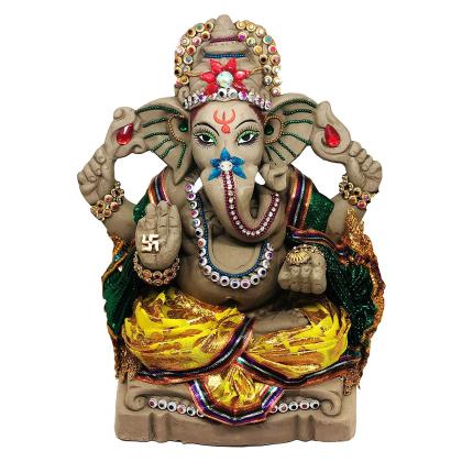 Shopmefast Multicolor Clay Bejeweled Ganesha Ganpati Statue - JioMart