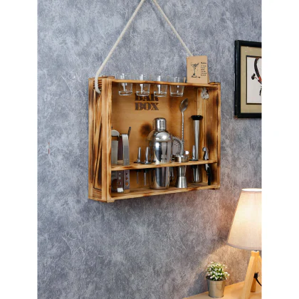 Bar Box Bartender Kit: 19-Piece Bar Tool Set with Rustic Wood Stand ...