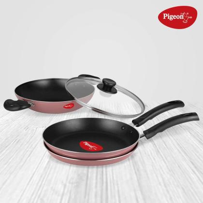 Pigeon by Stovekraft Basics Aluminium Non-stick Cookware Set, Set of 3 ...
