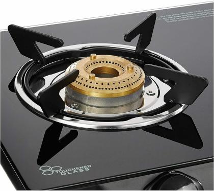 DELTA Stainless Steel Black Toughened Glass Top 2 Brass Burner Gas ...