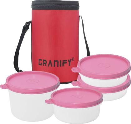 Granify A-625 Red Plastic Lunch Box with 4 Plastic Containers and Lunch ...
