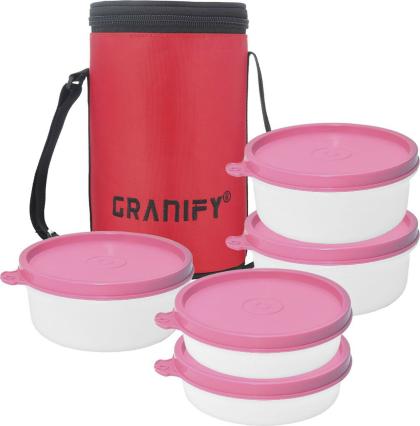 Granify A-629 Red Plastic Lunch Box with Containers and Lunch Box Bag ...