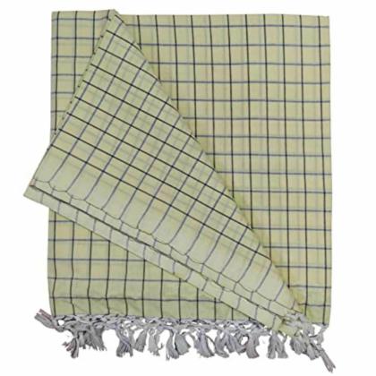 Arvore Yellow Checks Striped Cotton Arvore Handloom Bhagalpuri Chadar ...
