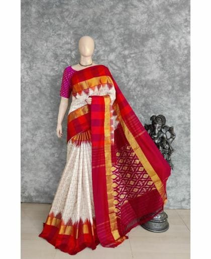 Vikas Handlooms Pochampally ikat pattu silk small kaddi border special ...