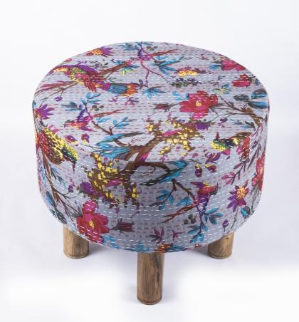 Ikiriya Collio Solid Wood Ottoman| Pouffee| Pouf Stool in Grey Bird ...