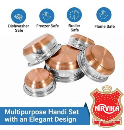 Nirvika Silver And Copper Stainless Steel Handi Set Combo of 1000, 1500 ...