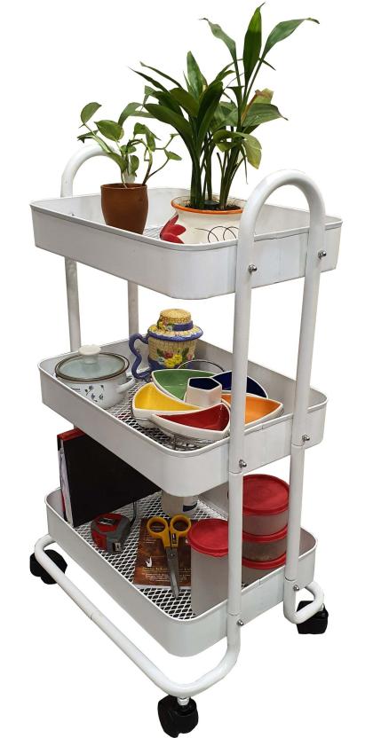 Decorative White Stainless Steel Trolley Racks And Shelf With Wheel ...