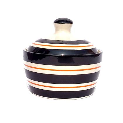 ARDVAN INDIA Handcrafted Black - White Ceramic Butter Pot with Lid ...
