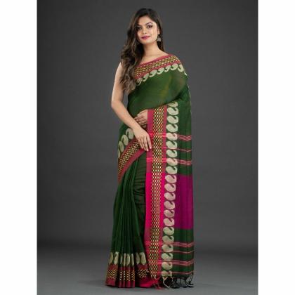 S G Enterprice Green Pure Cotton handwoven saree woith kalka design in ...