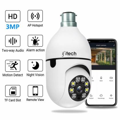 IFITech Bulb PTZ Indoor HD 3MP CCTV Wireless Camera - Pan Tilt Zoom ...