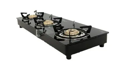 Sigri-wala Black Steel Glass Top Auto Ignition Cast Iron 3 Burner Gas ...