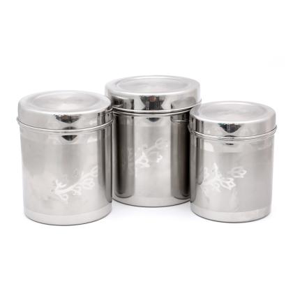 Coconut Stainless Steel Floral Deep Dabba 500 ml+ 750 ml+ 1000 ml (Set ...