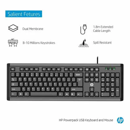 HP USB Wired Keyboard and Mouse Set, Wired Powerpack (Black) - JioMart