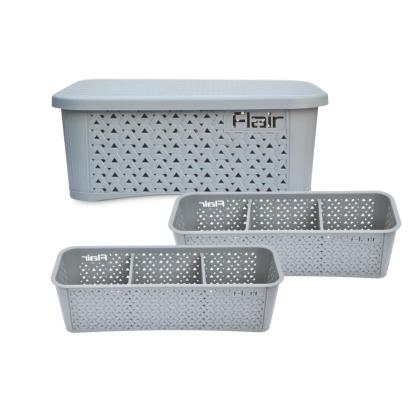 Flair Utility Multi Purpose Grey Storage Basket Combo Set of 3 Pcs ( 1 ...
