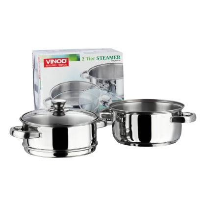 Vinod Stainless Steel 2 Tier Steamer/Momo/Modak Maker with Glass Lid ...
