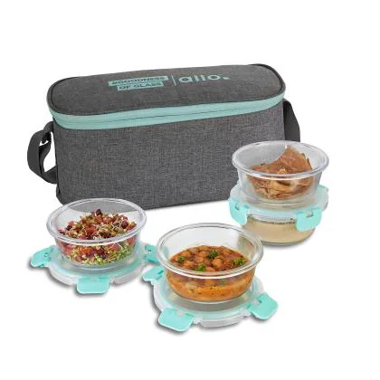 Allo Innoware Glass Lunch Box with Canvas Bag 390 ml (Pack of 4) - JioMart