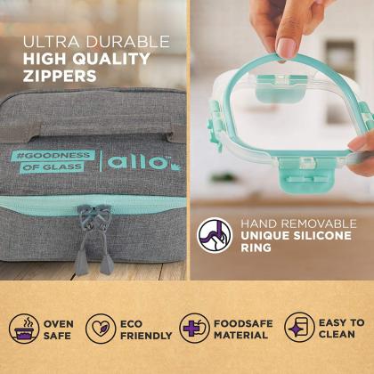 Allo Innoware Glass Lunch Box with Canvas Bag 390 ml (Pack of 4) - JioMart