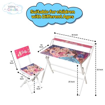 Wishing Clouds Barbie Pattern Foldable Kids Study Table & Chair, Ideal ...