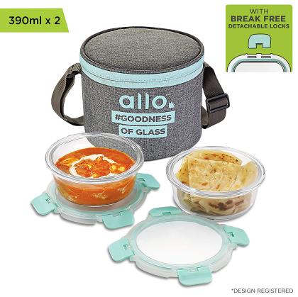 Allo Innoware Glass Lunch Box with Canvas Bag 390 ml (Pack of 2) - JioMart