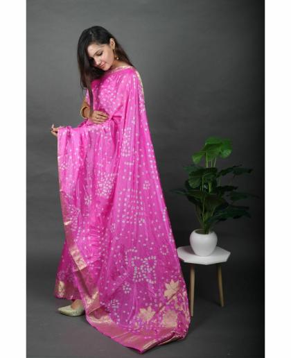 Bandhaniwala Handmade Bandhej Tie Dye Bandhani Saree With Blouse Piece ...