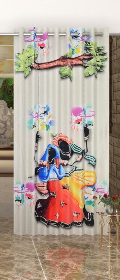 VJK FAB 3D Digital Printed Heavy Fabric Radha Krishan God Design Curtains for Pooja Room, Temple ...