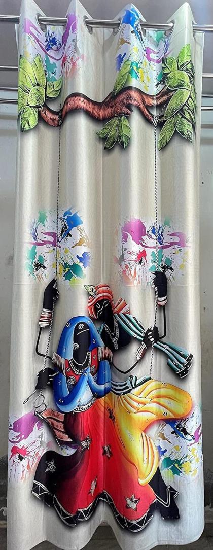 VJK FAB 3D Digital Printed Heavy Fabric Radha Krishan God Design Curtains for Pooja Room, Temple ...