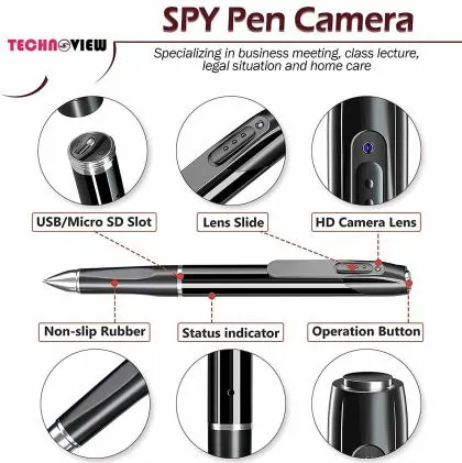 GLOSS V8 HD 1080P Hidden Camera Pen Portable Multifunctional Writing ...