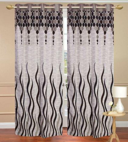 La elite Brown Jacquard Jute Readymade Heavy Thick Eyelet Window ...