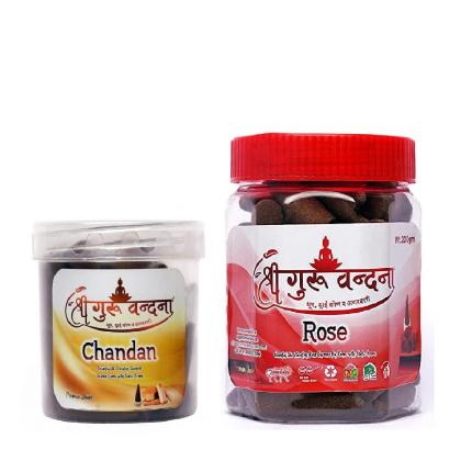 SHREE GURU VANDANA -CHANDAN DHOOP IN ROUND BOX-ROSE DHOOP 40 BIG CONES ...