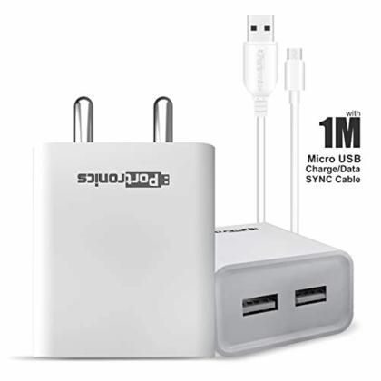 Portronics Adaptor 66 POR-1066 2.4A Dual USB Ports Charging Adapter ...