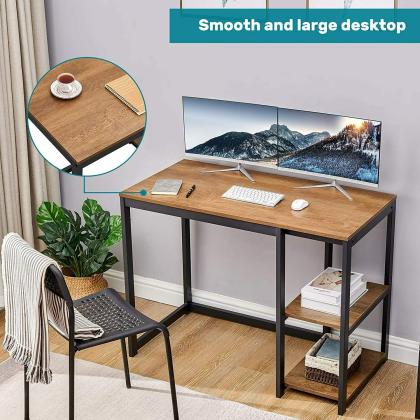 TEKAVO Computer Desk 100 cm with 2 Shelves Sturdy Home Office Desk with ...
