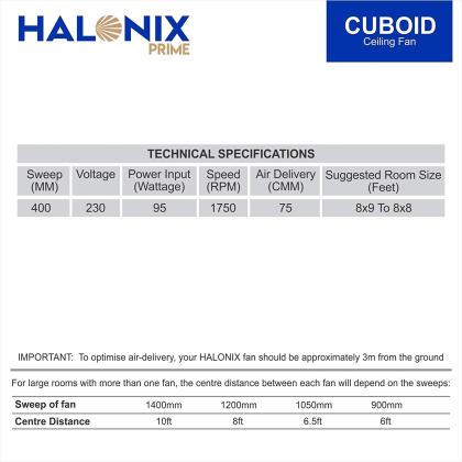 Halonix Cuboid 400mm Ceiling Fan with Built-in LED Light and Remote ...