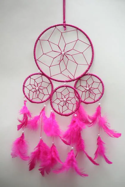 Ryme Pink Magenta Color 4 Rings Dream Catcher Wall Hanging For Home ...
