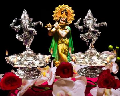 Denique Metal Panch Mukhi Diya,Deepak Deepam With Dancing Ganesha Home ...