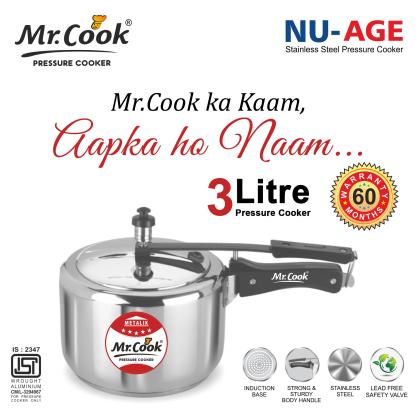 MR COOK Nu-Age Induction Base Stainless Steel Pressure Cooker with ...