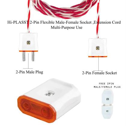 Hi-Plasst Multipurpose Use 2-Pin Flexible Male Female Socket,Flat Wire ...