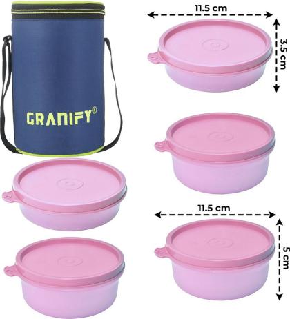 Granify A-509 Green Plastic Lunch Box with 5 Plastic Containers and Lunch Box Bag 1200 ml - JioMart