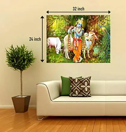 Divinedesigns Multicolor Vinyl Krishna Ji With Gau Mata Sticker - JioMart