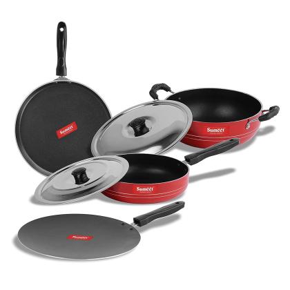 Sumeet Black Combo pack of Dosa Tawa, Concave Tawa, Kadai With Lid, Fry ...