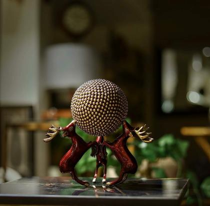 The Artage 3 Deer Ball Brass Center Table Showpiece Statue Vastu ...