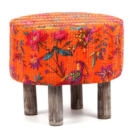 Ikiriya Collio Solid Wood Ottoman| Pouffee| Pouf Stool in Bird Print ...